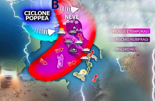 Maltempo Italia ciclone Poppea, regioni in allerta